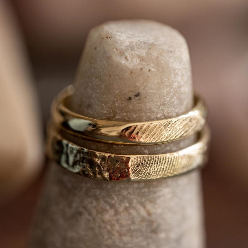 14k Solid Gold Fingerprint Ring. Wedding Ring Set His and Her - Etsy