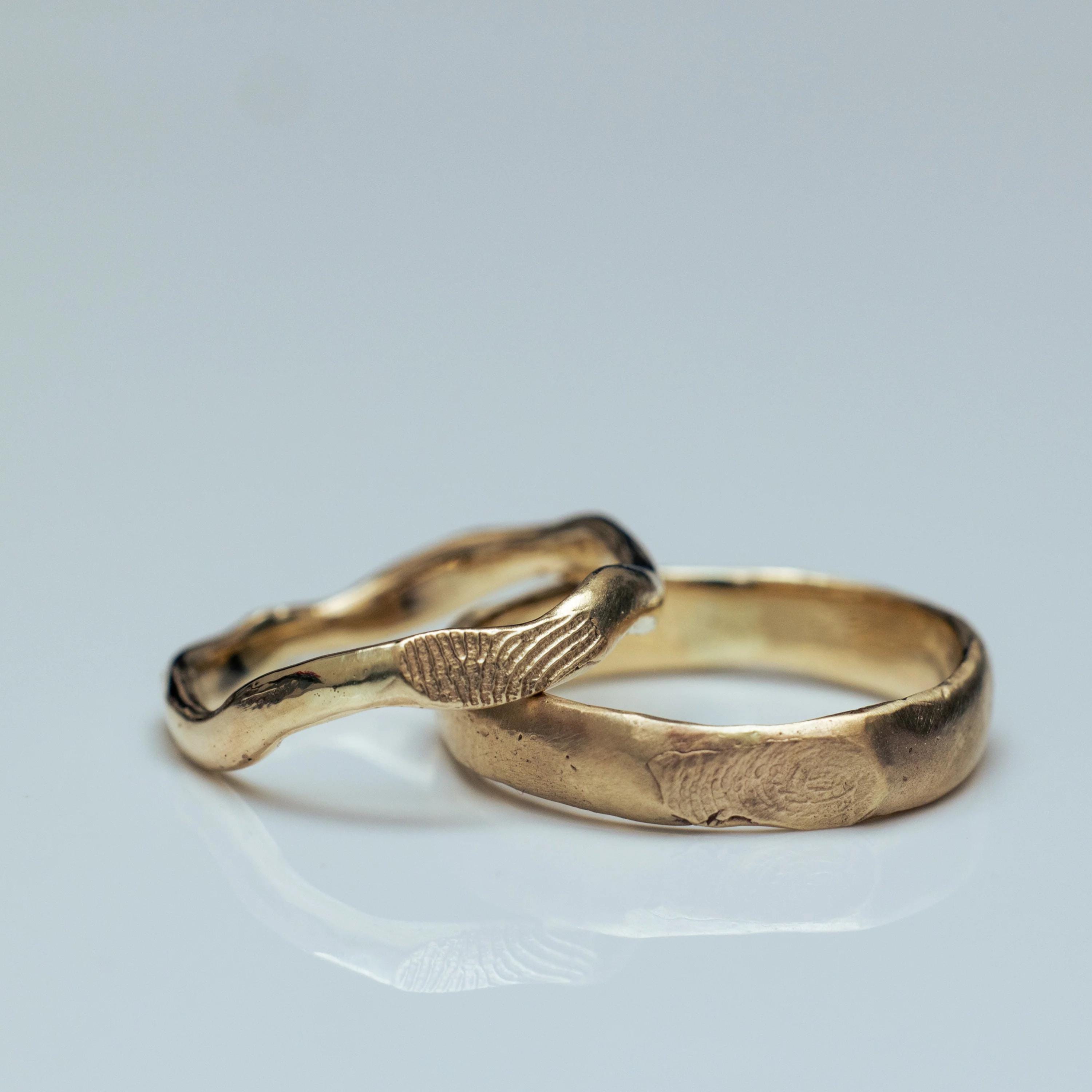 14k Solid Gold Fingerprint Ring. Wedding Ring Set His and Her - Etsy