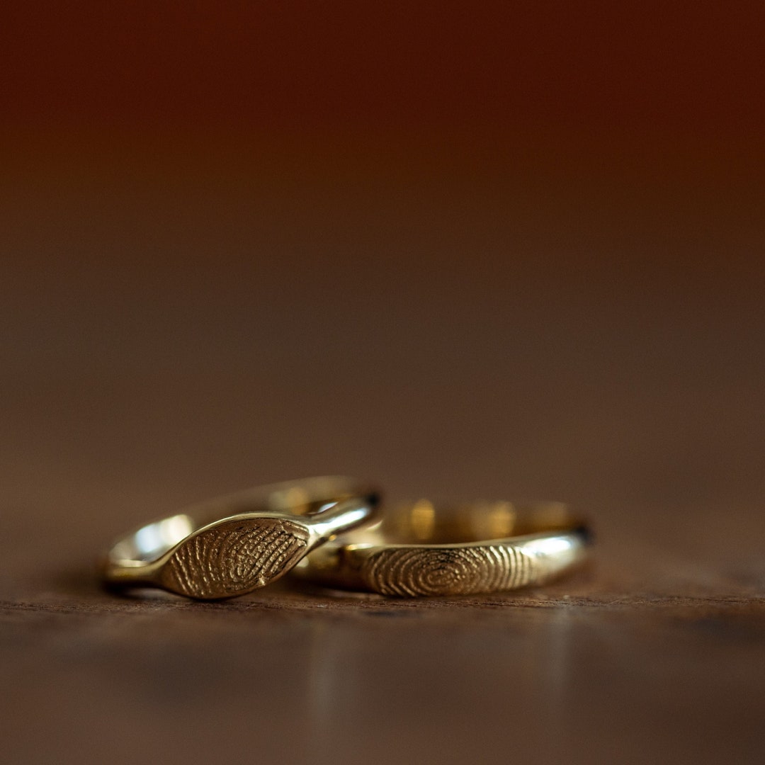 Solid Gold Couples Fingerprint Ring. Wedding Ring Set His and Her - Etsy