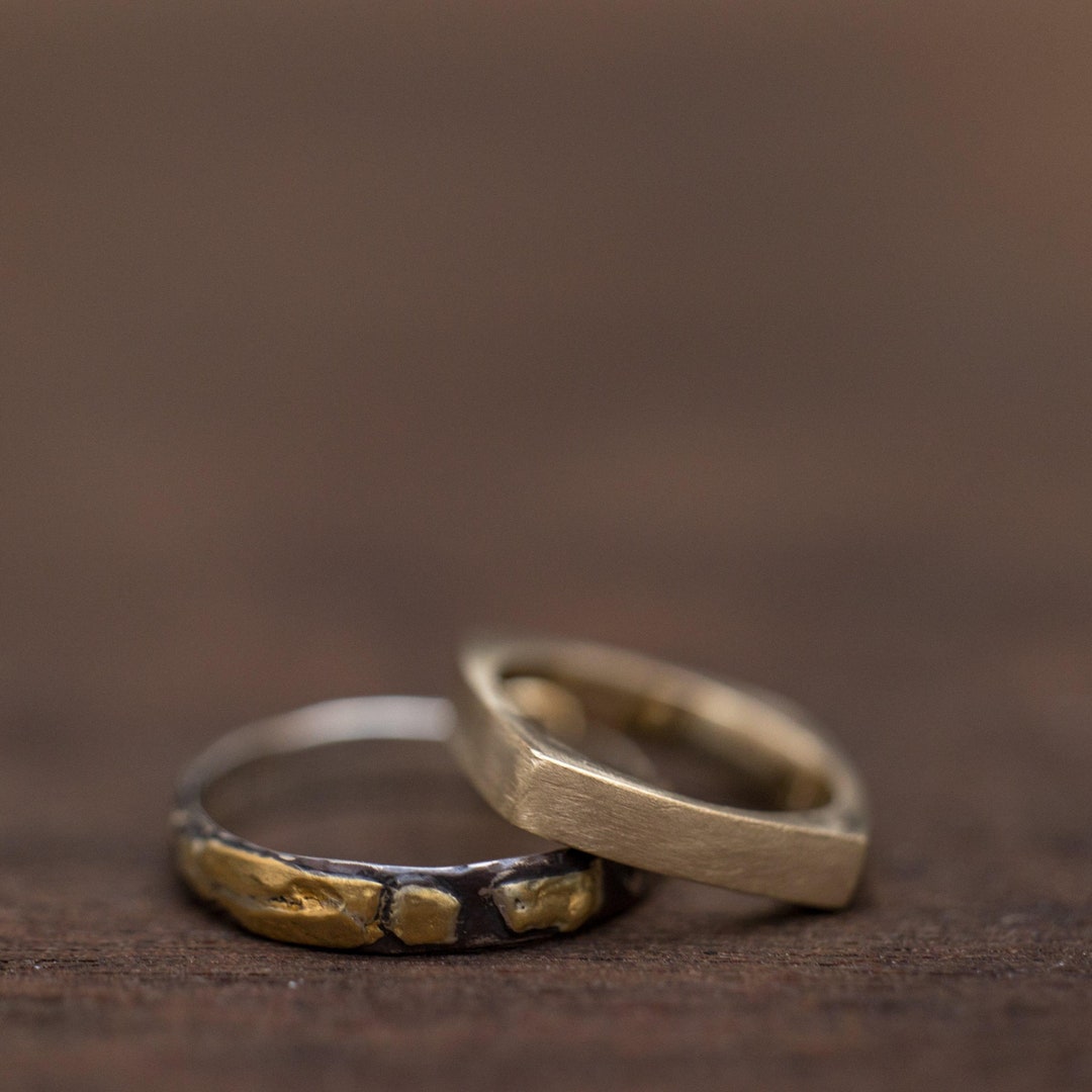 Wedding Ring Set His and Her. Keum Boo Ring. Solid Square Shaped Ring ...