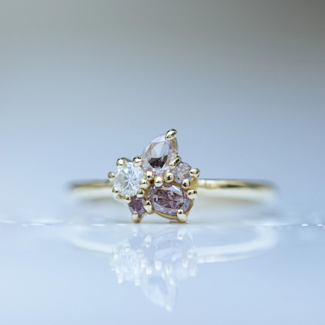 Solid Gold Cluster Engagement Ring Set With a Total of 0.50ct Mixture ...
