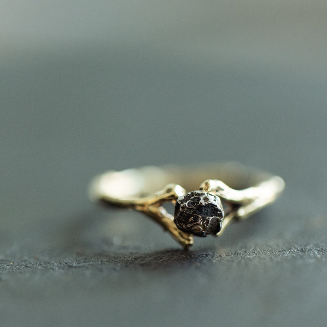 Gold Authentic Meteorite Engagement Ring - Etsy