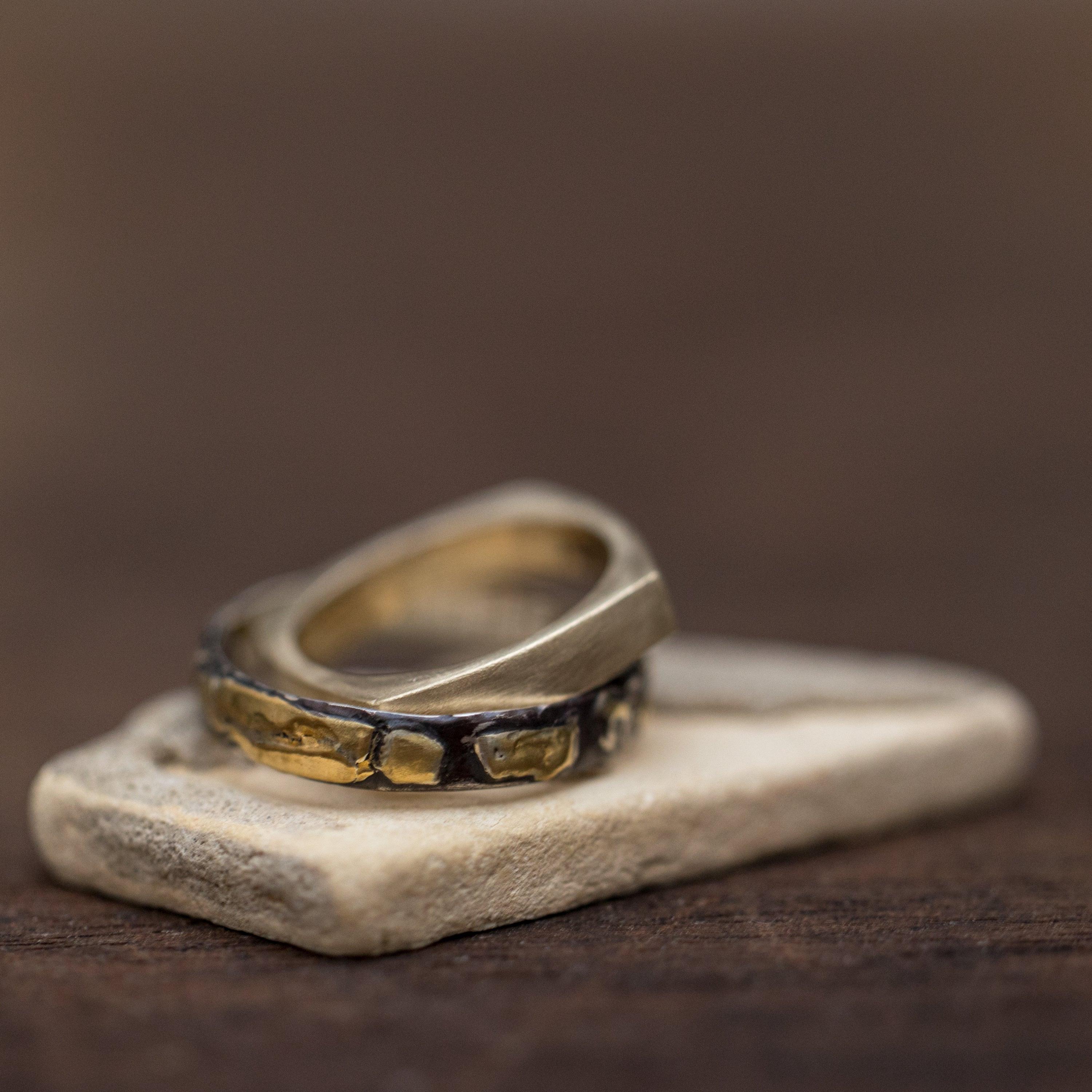 Wedding Ring Set His and Her. Keum Boo Ring. Solid Square Shaped Ring ...