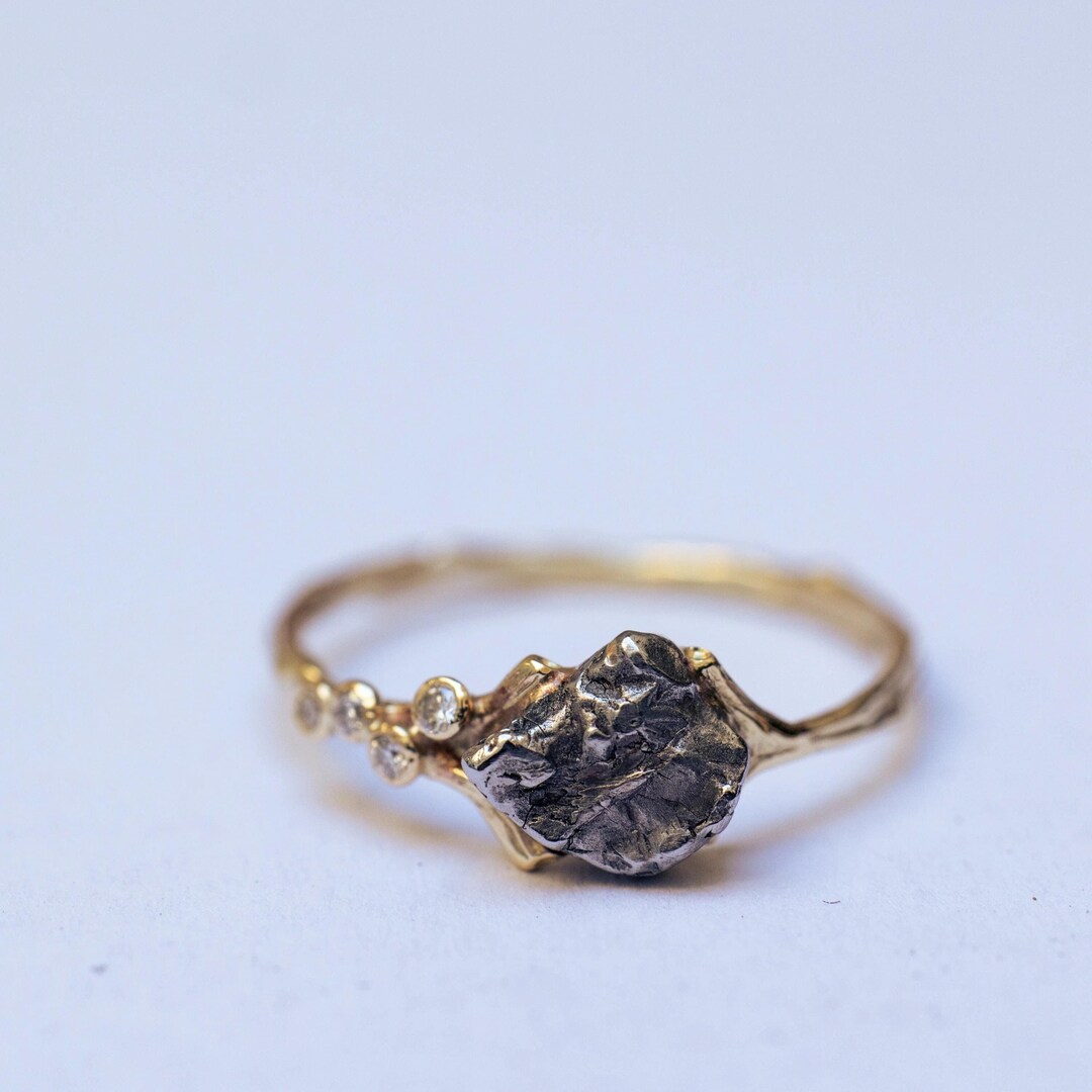 14K Solid Gold Authentic Campo Del Cielo Meteorite Engagement Ring With ...