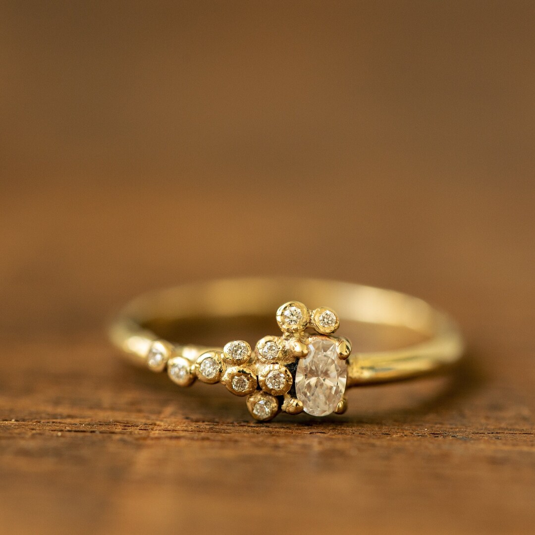 14k Solid Gold Bubble Ring Set With Small Natural White Diamonds - Etsy