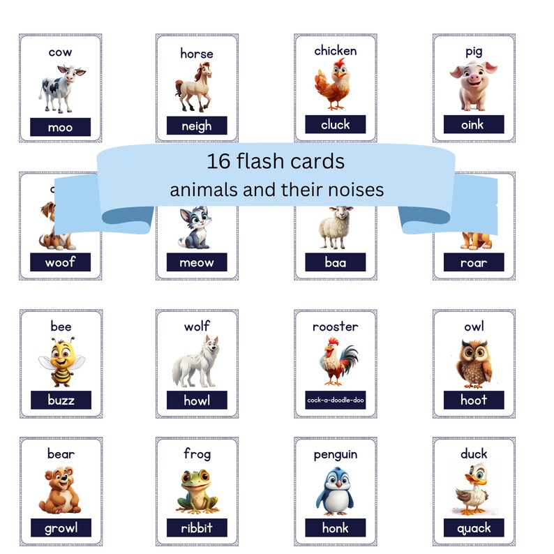 Flash Cards, Montessori Flashcards, 16 Animals and Their Sounds. Comes ...
