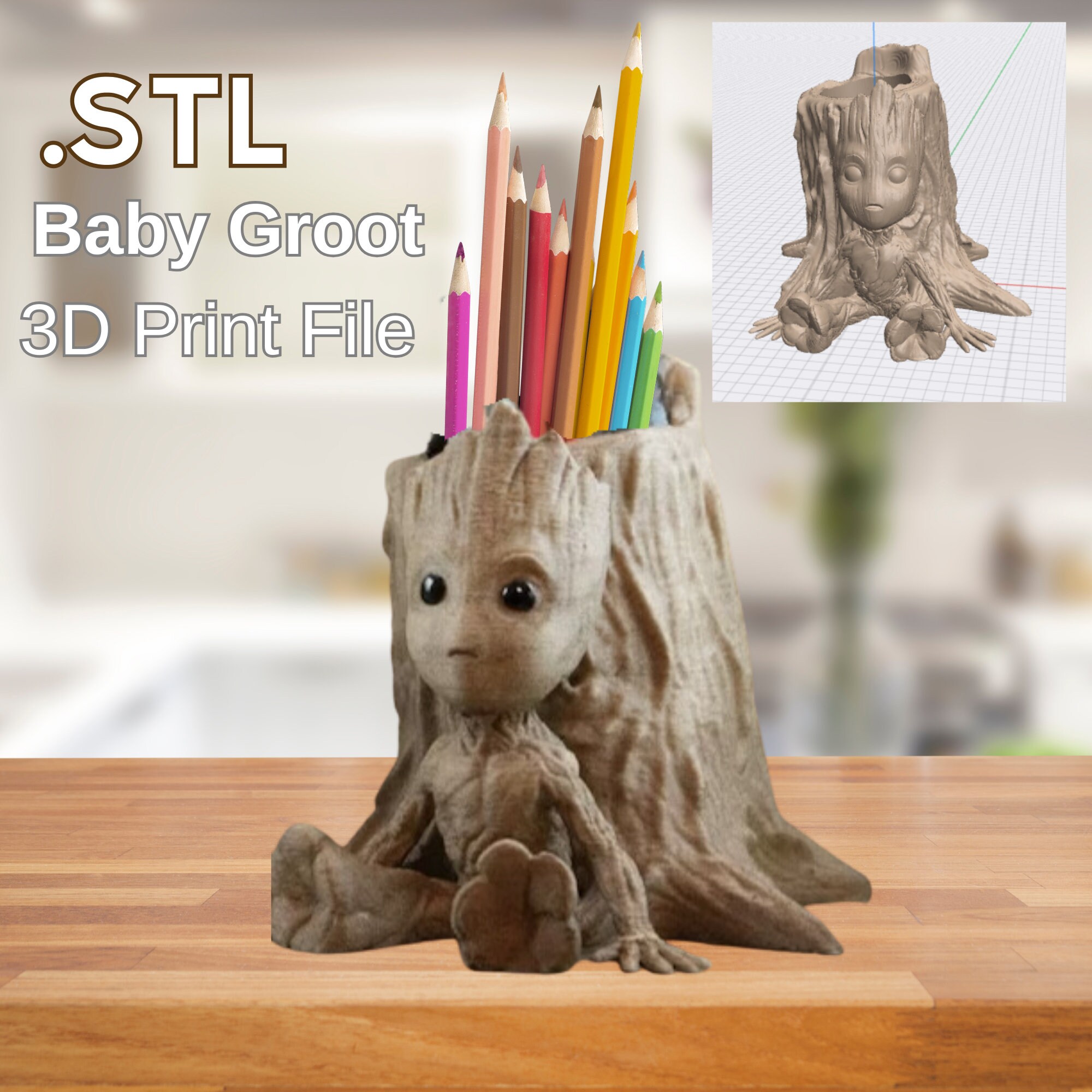 Exclusive Baby Groot Pencil Holder Ready-to-print STL File for 3D Printers - Etsy