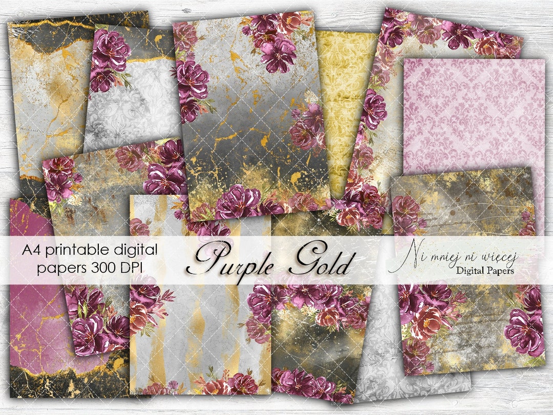 A4 Purple Gold Collection, Printable Digital Paper, Scrapbooking Paper ...