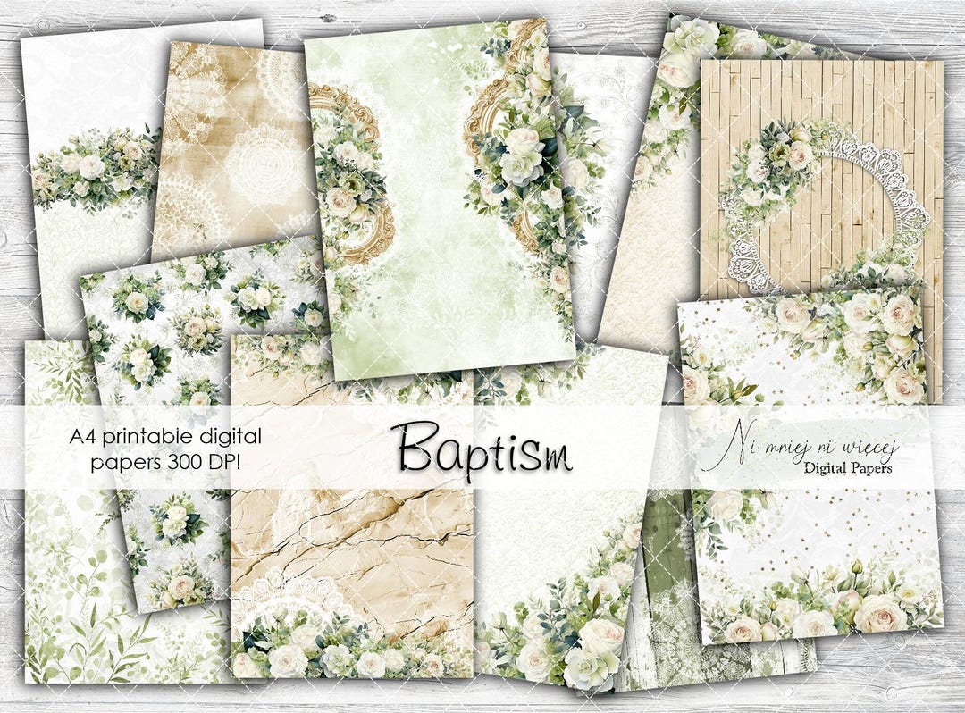 A4 Baptism Collection, Printable, Digital Papers, JPEG Scrapbooking ...