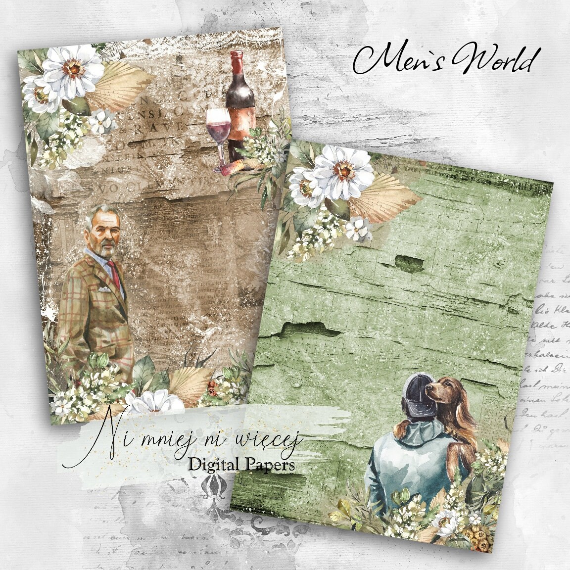 A4 Men's World Collection, Printable Digital Papers, JPEG Paper Pack ...