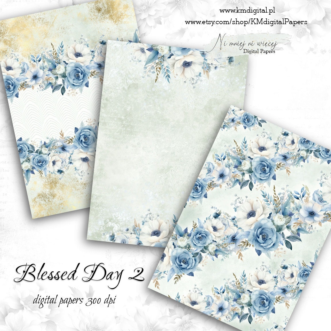 A4 Blessed Day 2 Collection, Printable Digital Paper, Blue Scrapbooking Paper Pack, Downloadable ...