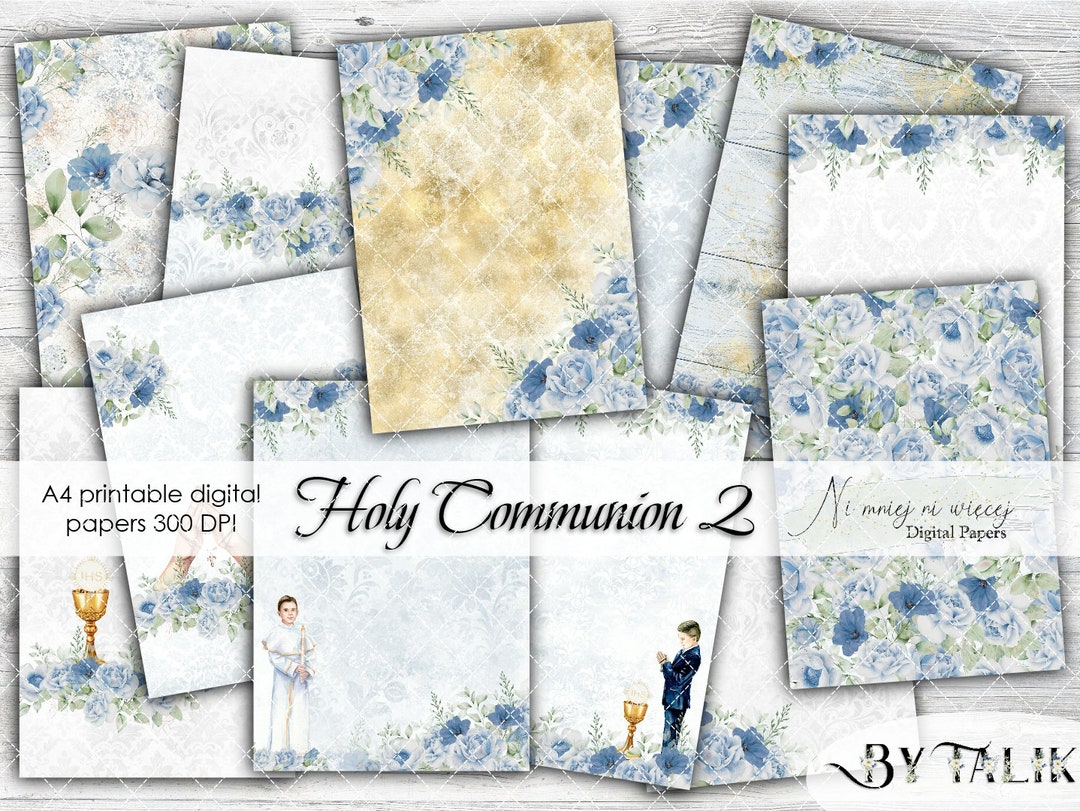 Holy Communion 2 Collection, Printable Digital Paper, Blue Scrapbooking ...
