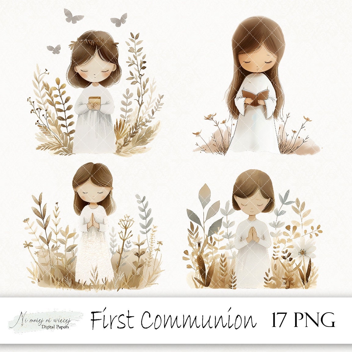 First Communion Collection of PNG Watercolor Cliparts, Printable ...