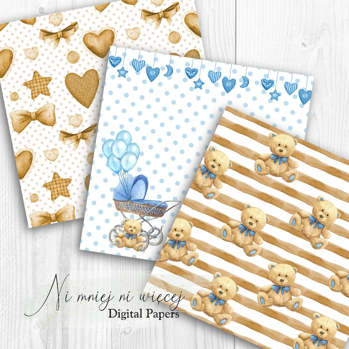 Baby Boy Collection, Printable Digital Papers With Sweet Bears, JPEG ...