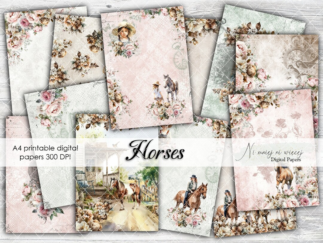 A4 Horses Collection, Printable Digital Paper, Scrapbooking Paper Pack ...