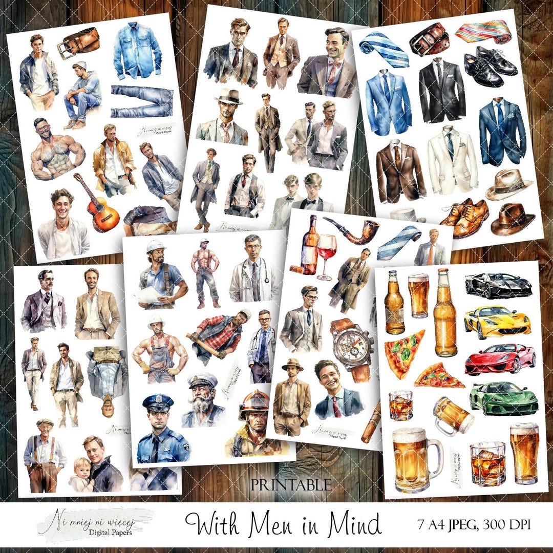 With Men in Mind Collection of Graphics, Watercolor Cliparts, JPEG ...