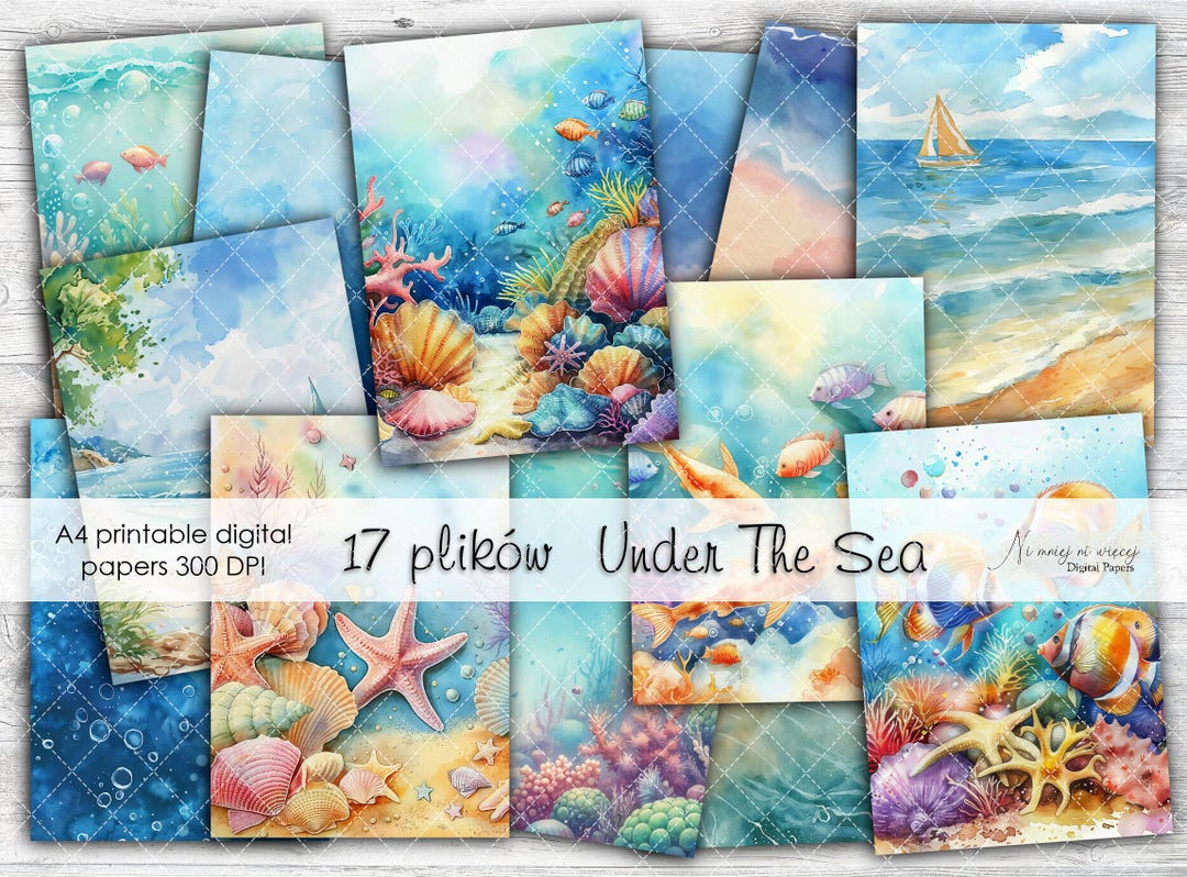 A4 Under The Sea collection, printable oceans digital papers, JPEG ...