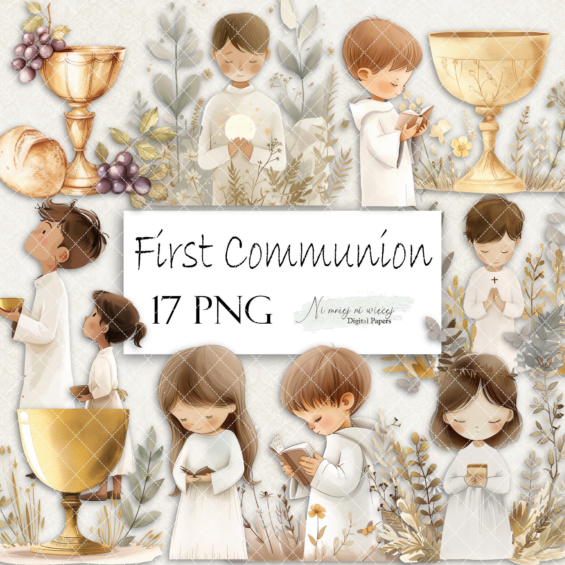 First Communion Collection of PNG Watercolor Cliparts, Printable ...