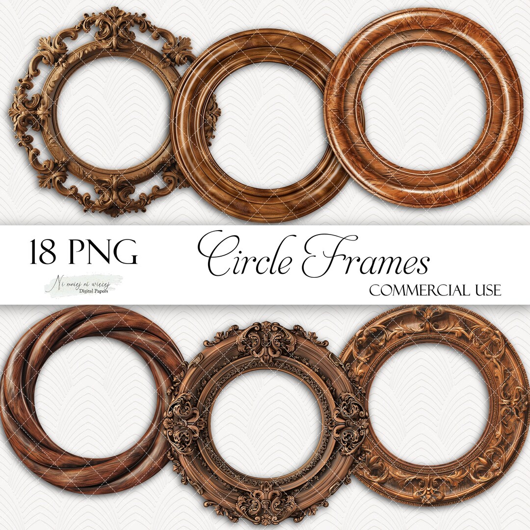 Wooden Circle Frames - Collection of PNG Watercolor Cliparts, Printable ...