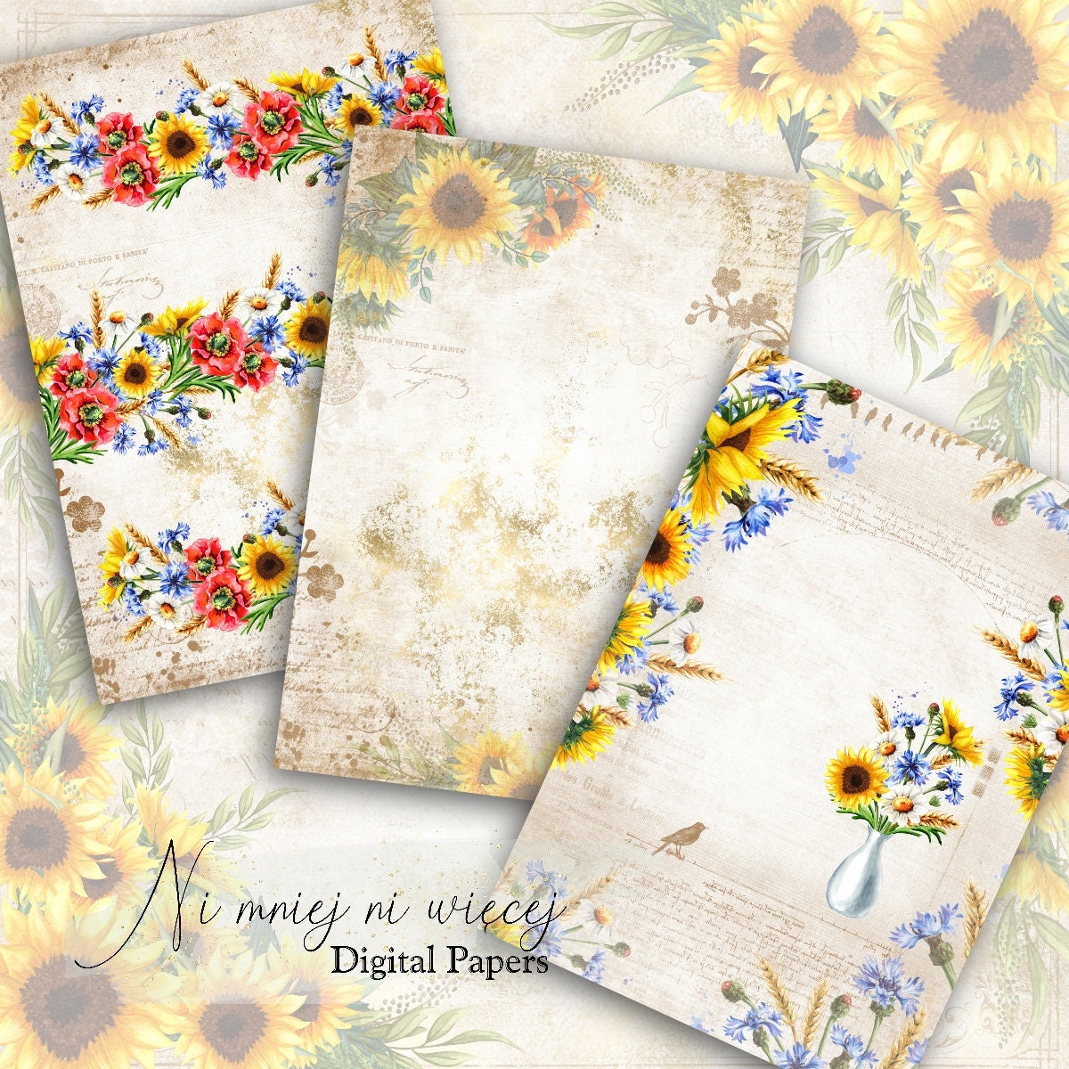 A4 Meadow Flowers Collection, Printable Digital Paper, Scrapbooking ...