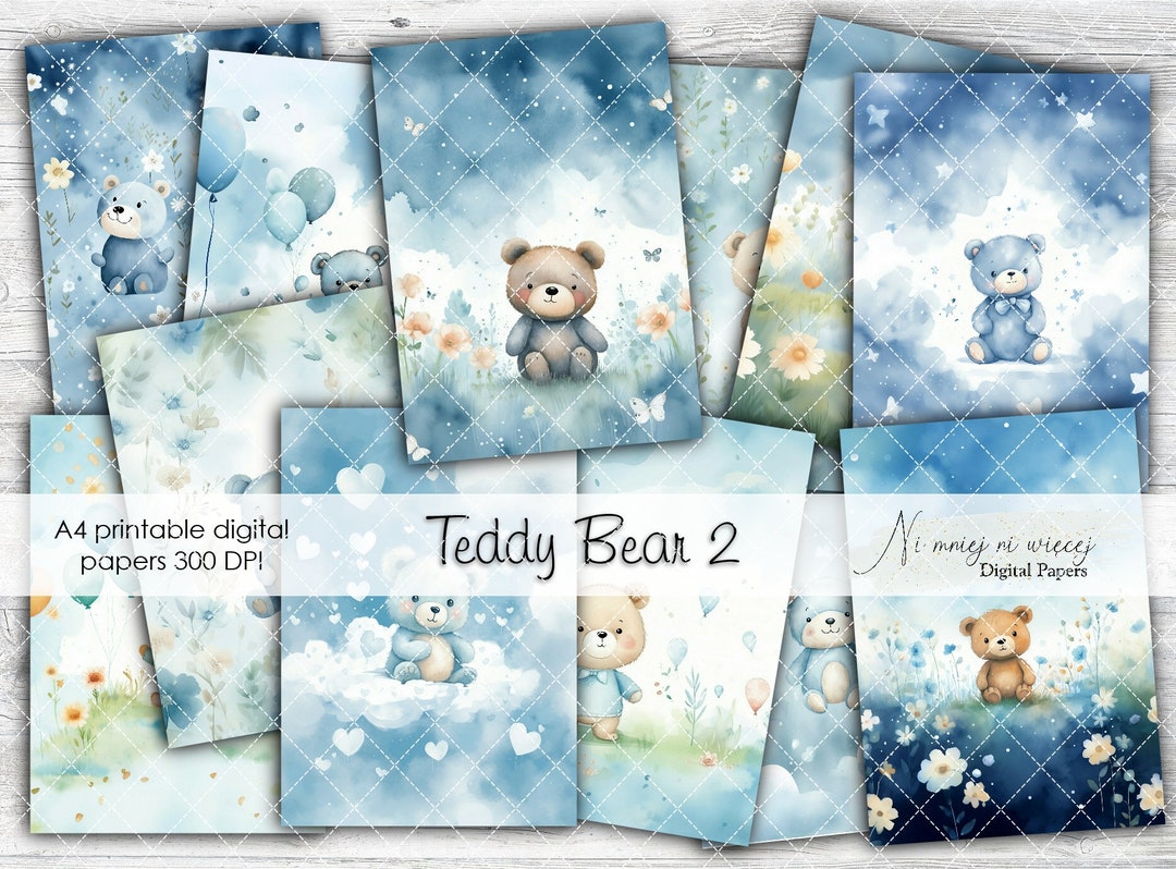 A4 Teddy Bear 2 Collection, Printable Digital Papers With Teddy Bears ...