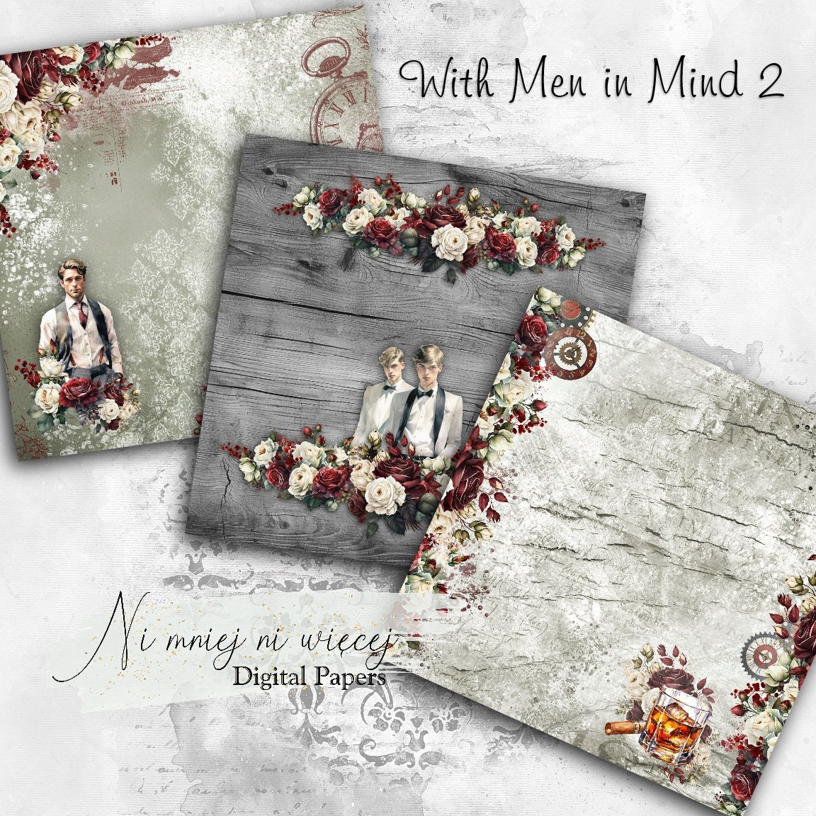 With Men in Mind Collection, Printable Digital Papers, JPEG Paper Pack ...