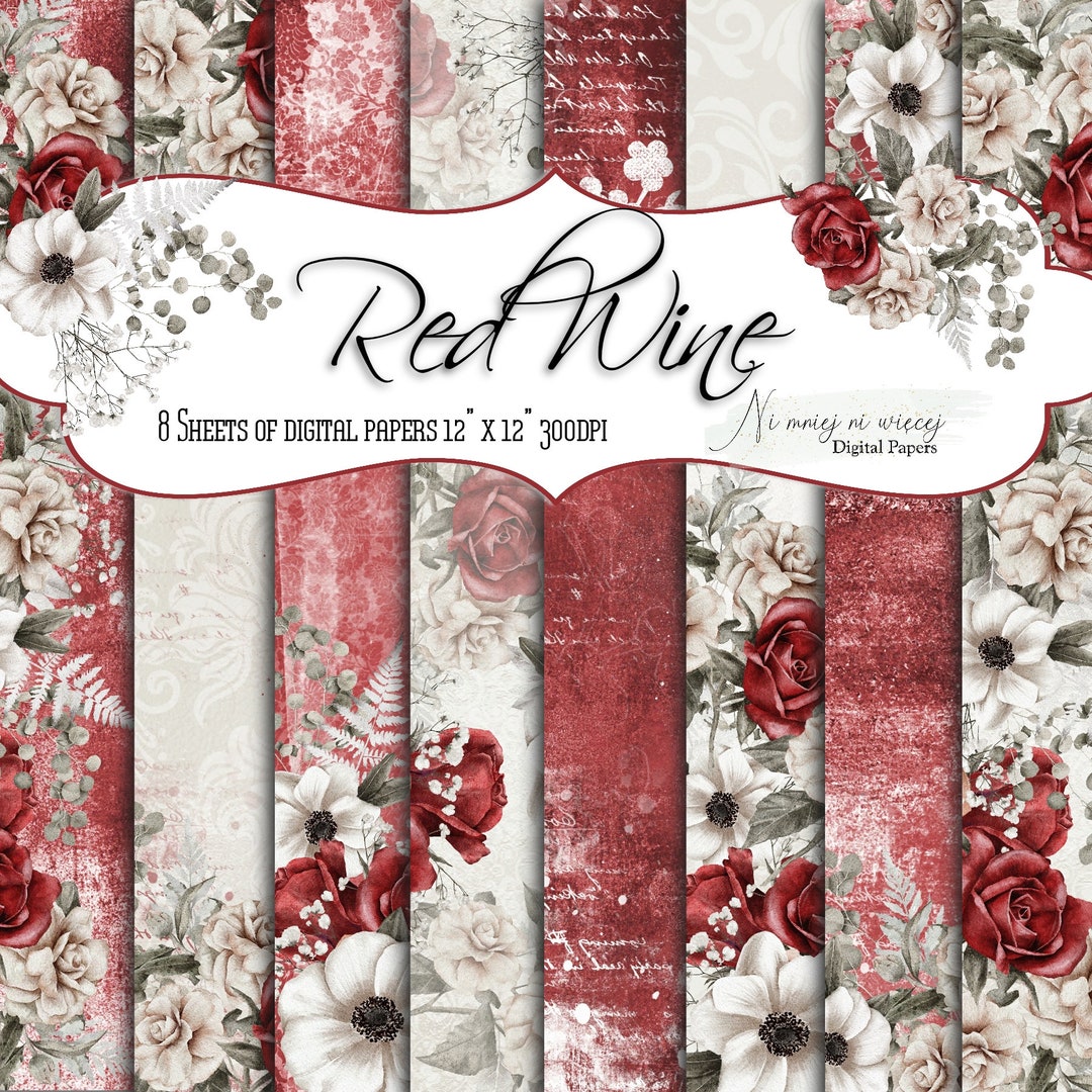 Red Wine Collection, Printable Wedding and Anniversary Digital Papers ...