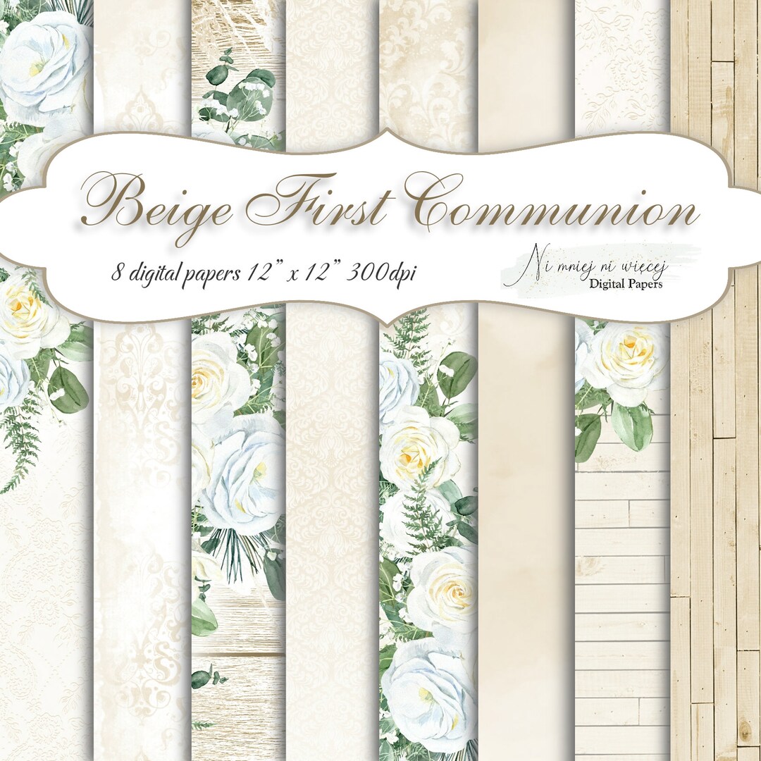 Beige First Communion Collection, Printable Ivory Digital Papers, JPEG ...