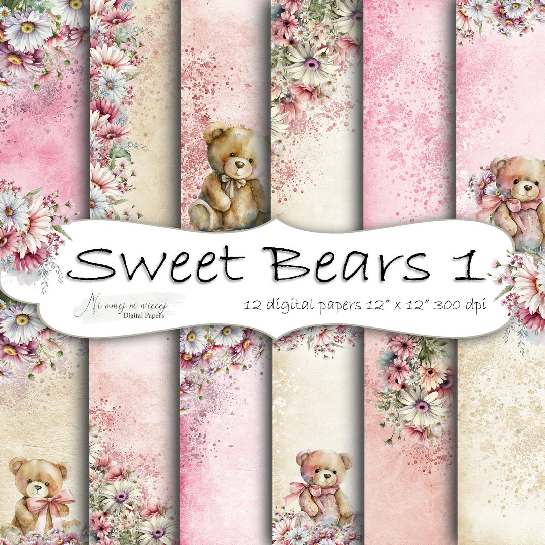 Sweet Bears 1 Collection, Printable Digital Papers With Teddy Bears for ...
