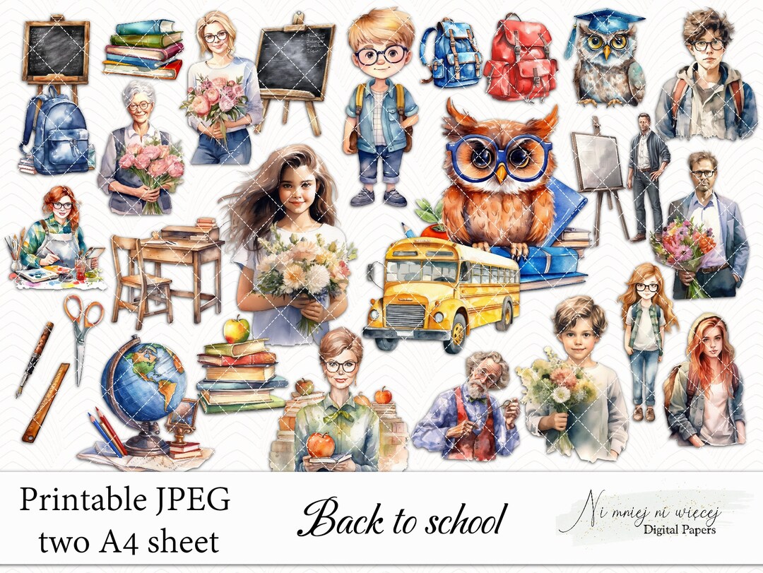 Back to School Collection of Cliparts, Printable Digital Clipart on ...