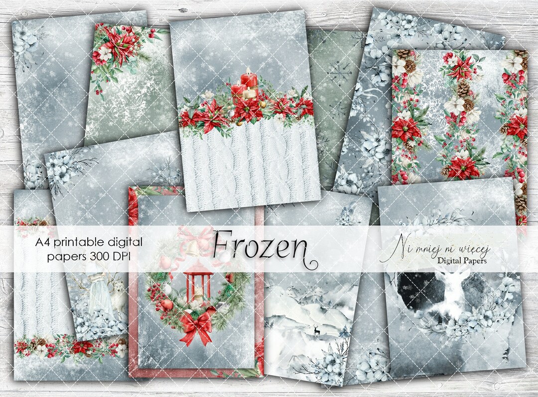 A4 Frozen Collection, Holiday Digital Papers, Blue Christmas Papers ...