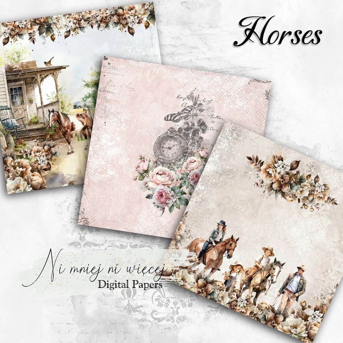 Horses Collection, Printable Digital Paper, Scrapbooking Paper Pack ...