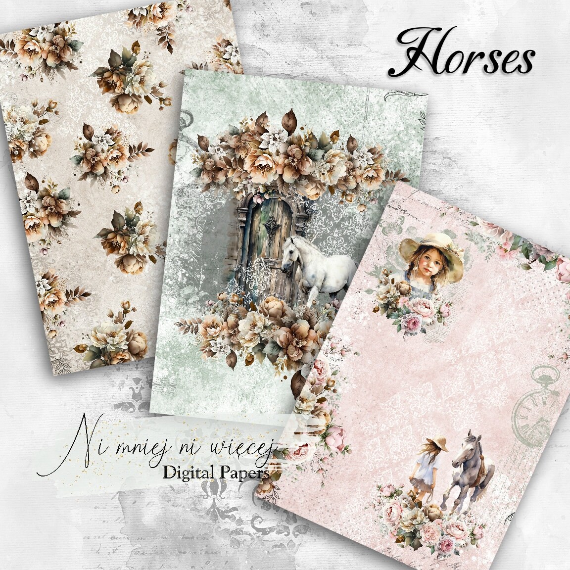 A4 Horses Collection Printable Digital Paper Scrapbooking - Etsy