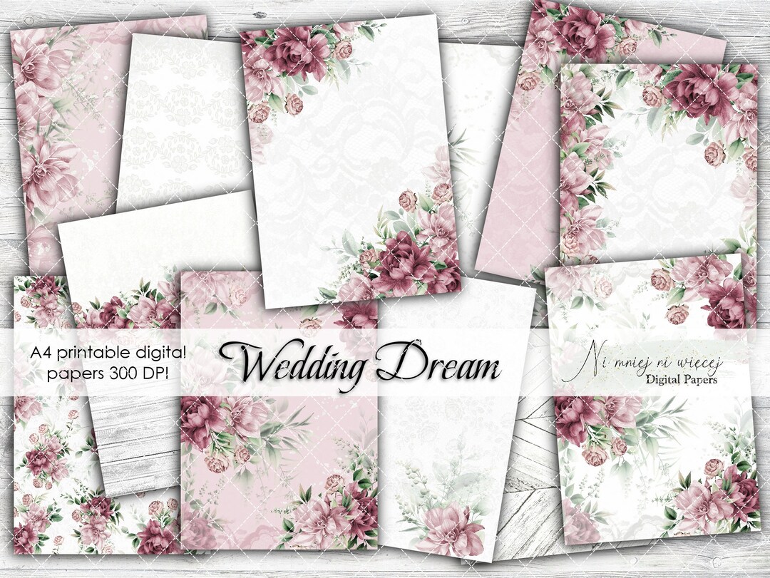A4 Wedding Dream Collection, Printable Wedding Digital Papers, JPEG ...