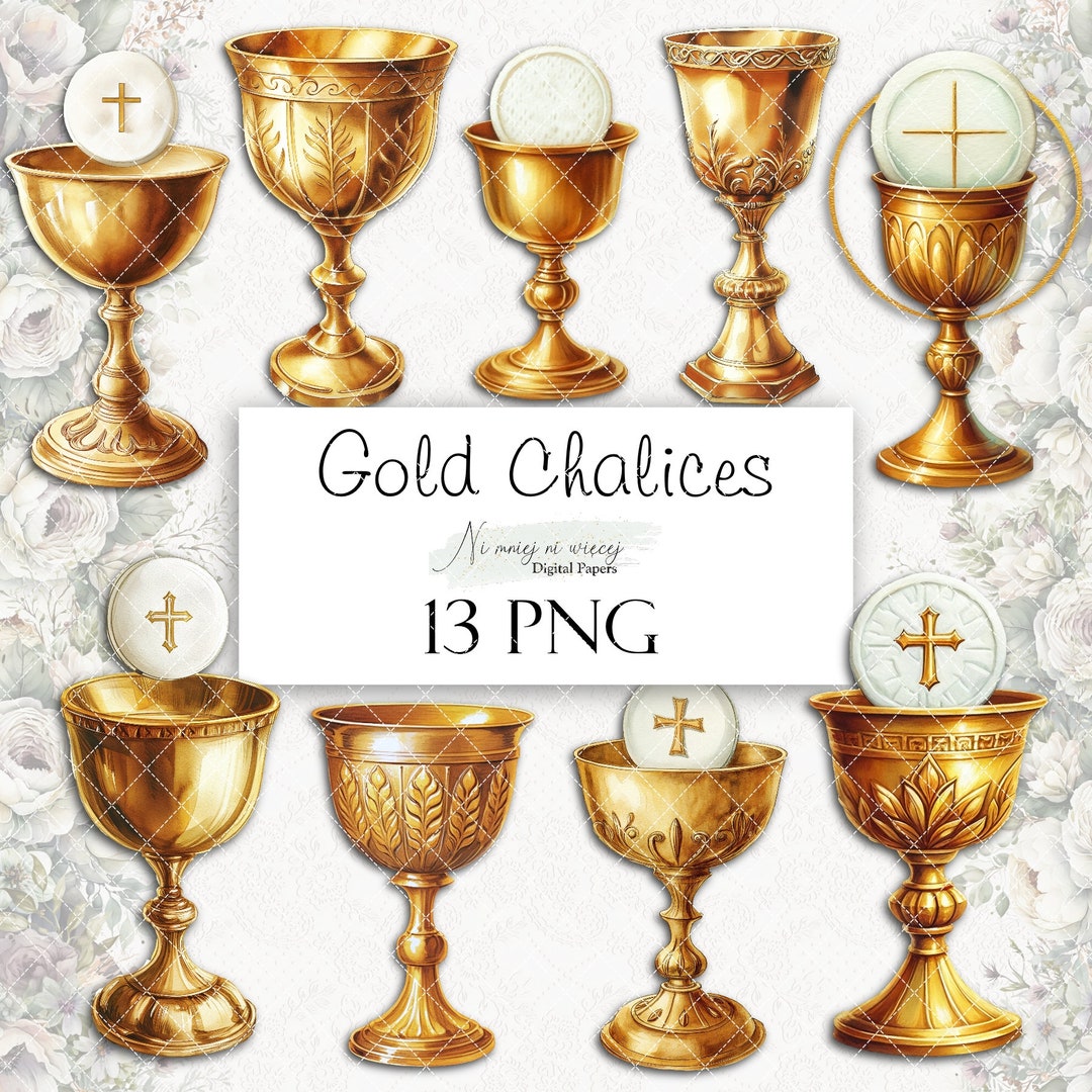 Gold Chalice- Collection of PNG Watercolor Cliparts, Printable Digital ...