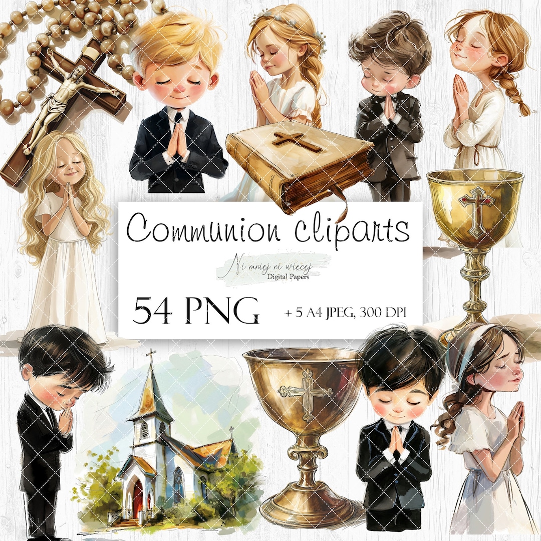 First Communion Collection of PNG Watercolor Cliparts, Printable ...