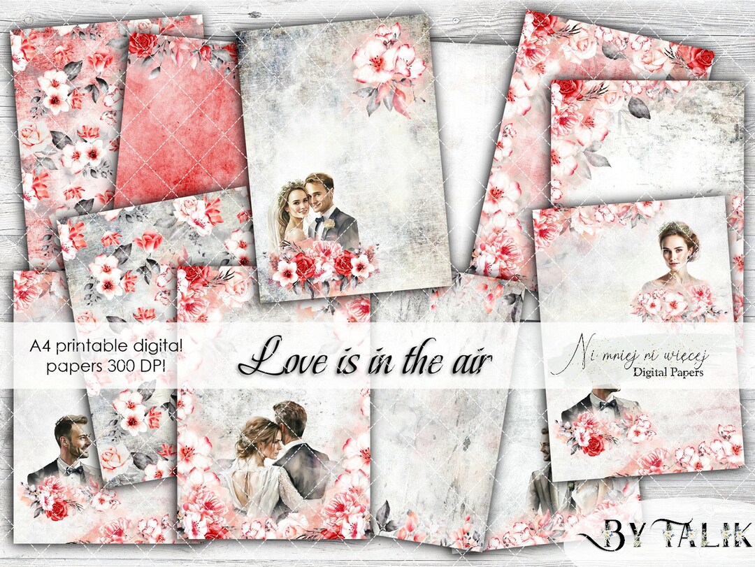 A4 Love is in the Air Wedding Collection Digital Papers for - Etsy