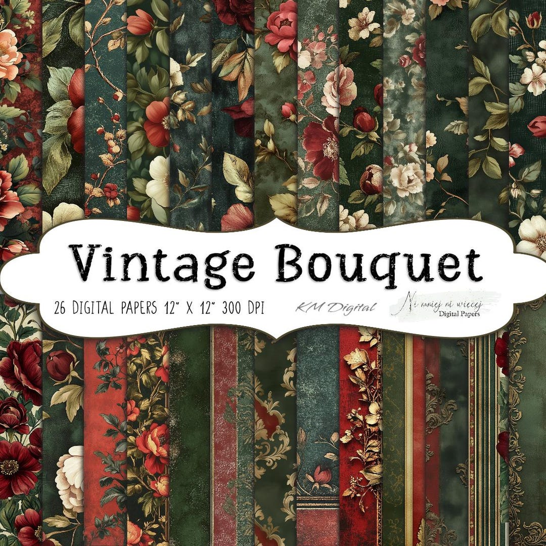 Vintage Bouquet Collection, Printable, Digital Papers, JPEG ...