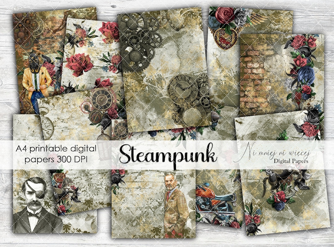 A4 Steampunk Collection Printable Digital Papers JPEG Paper - Etsy
