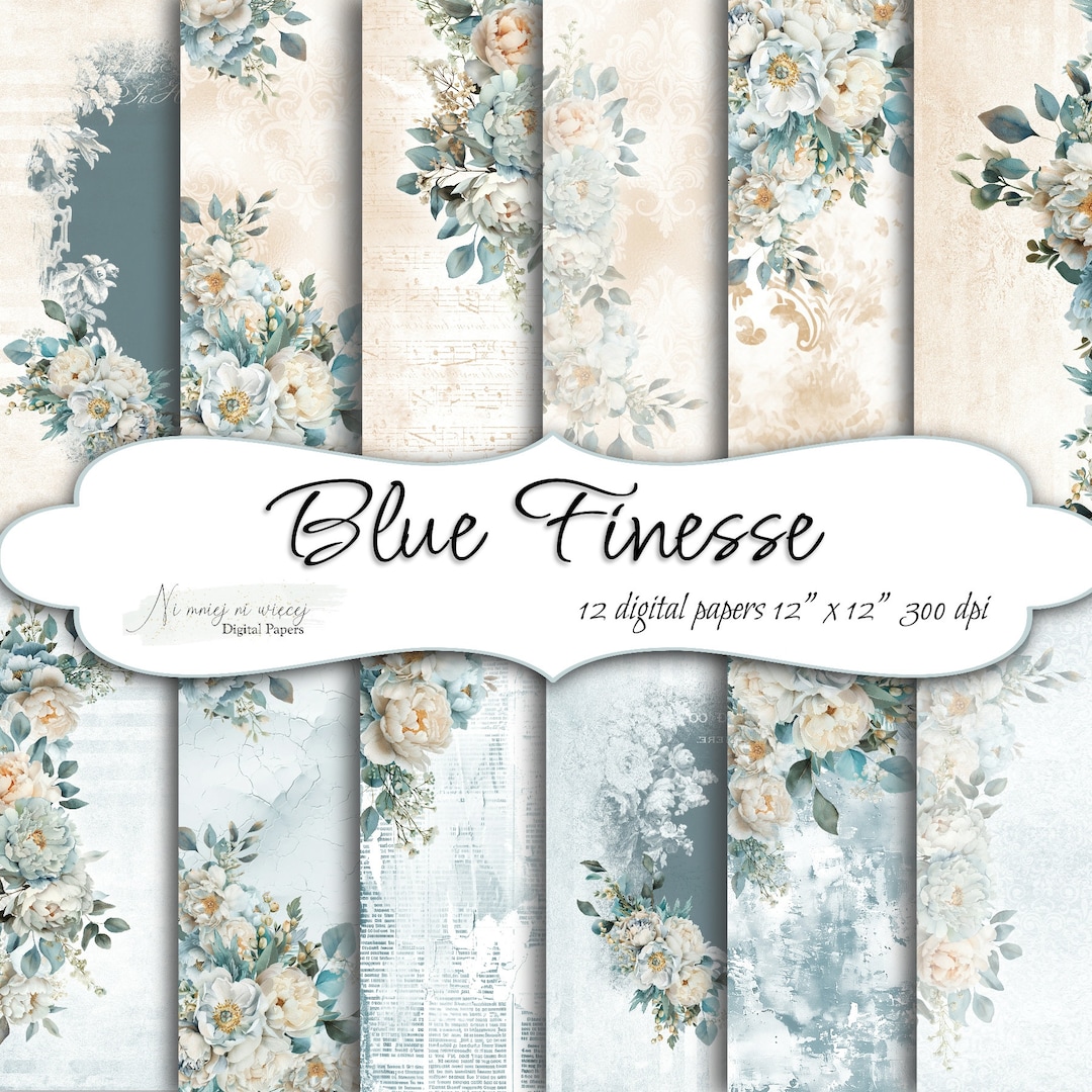 Blue Finesse Collection, Printable Wedding Digital Papers, JPEG ...