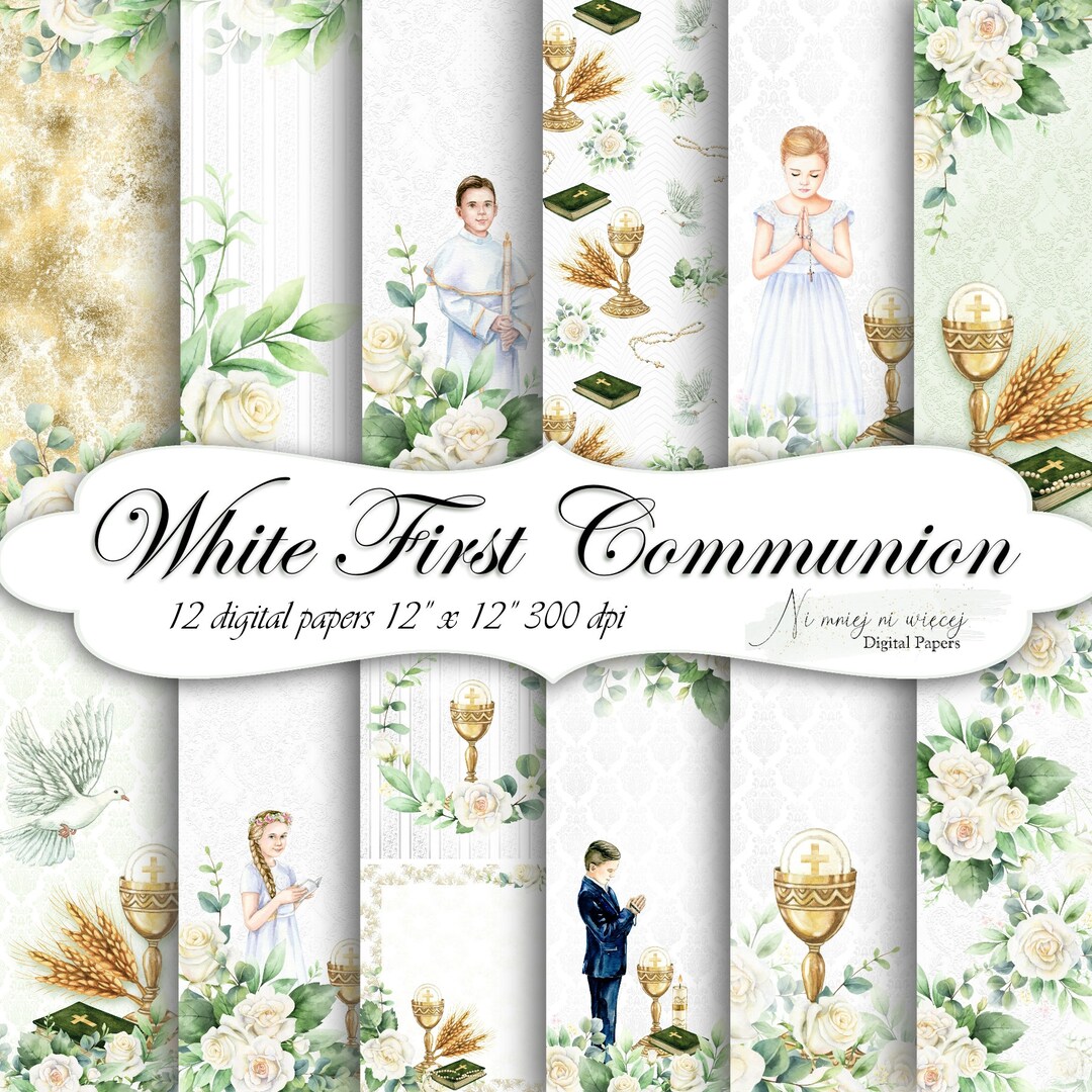 White First Communion Collection, Printable Digital Paper, Scrapbooking ...