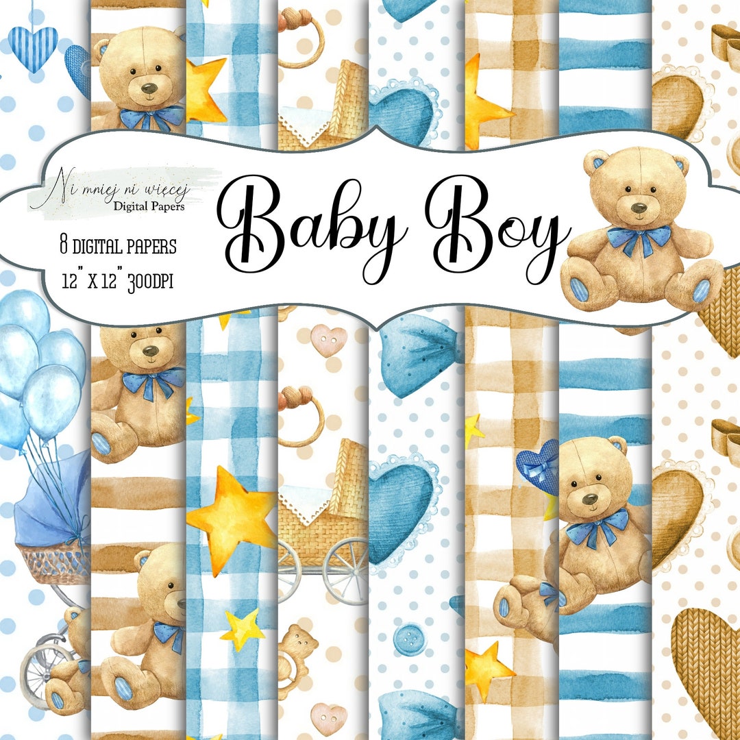 Baby Boy Collection, Printable Digital Papers With Sweet Bears, JPEG ...
