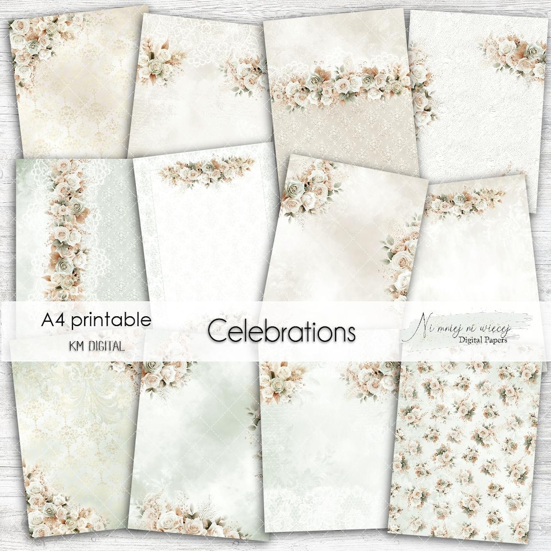 A4 Celebrations Collection, Printable, Digital Papers, Scrapbooking ...