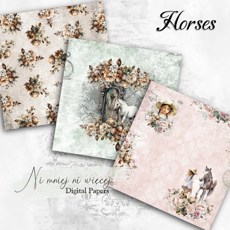 Horses Collection, Printable Digital Paper, Scrapbooking Paper Pack ...