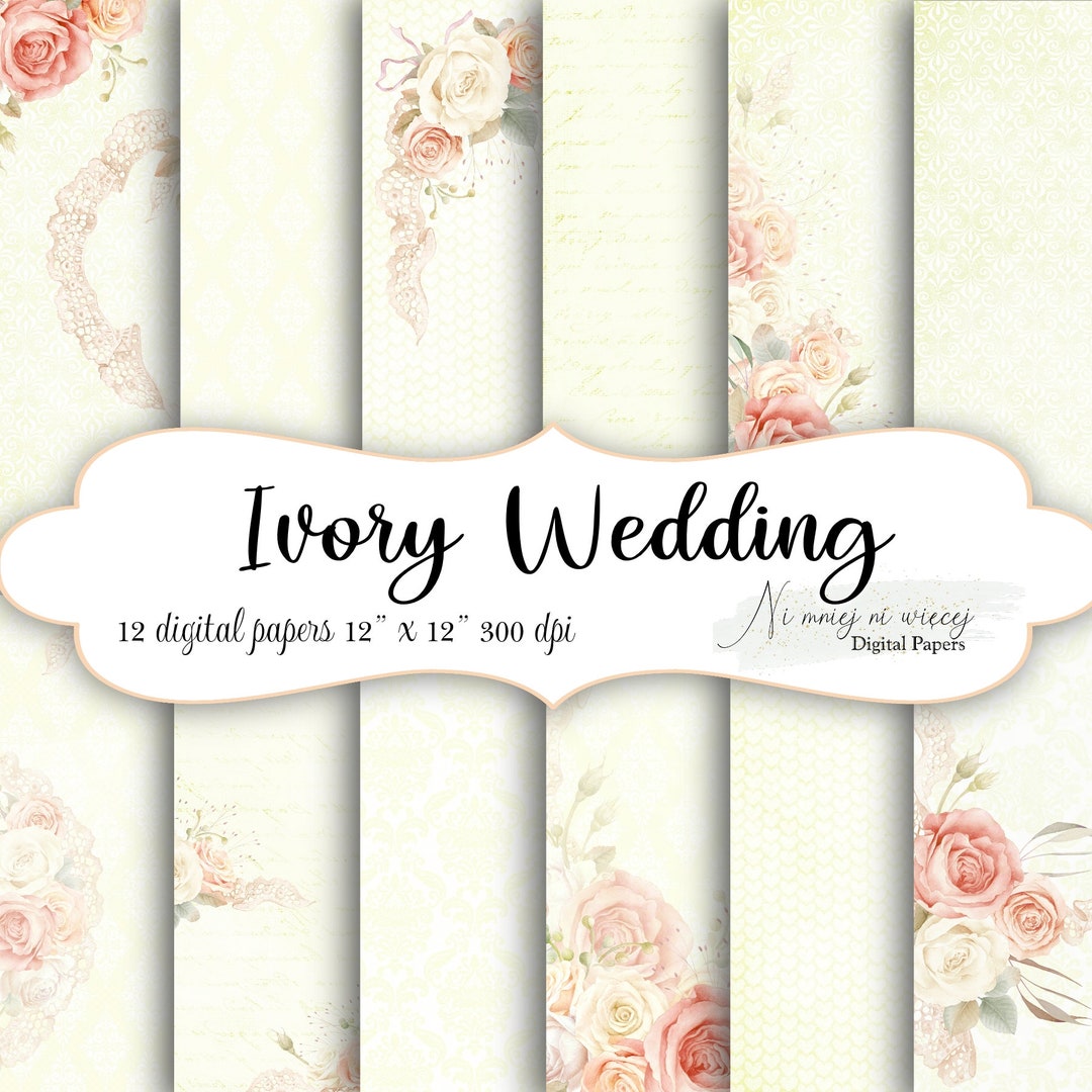 Ivory Wedding - Beige Collection, Printable Wedding Digital Papers ...