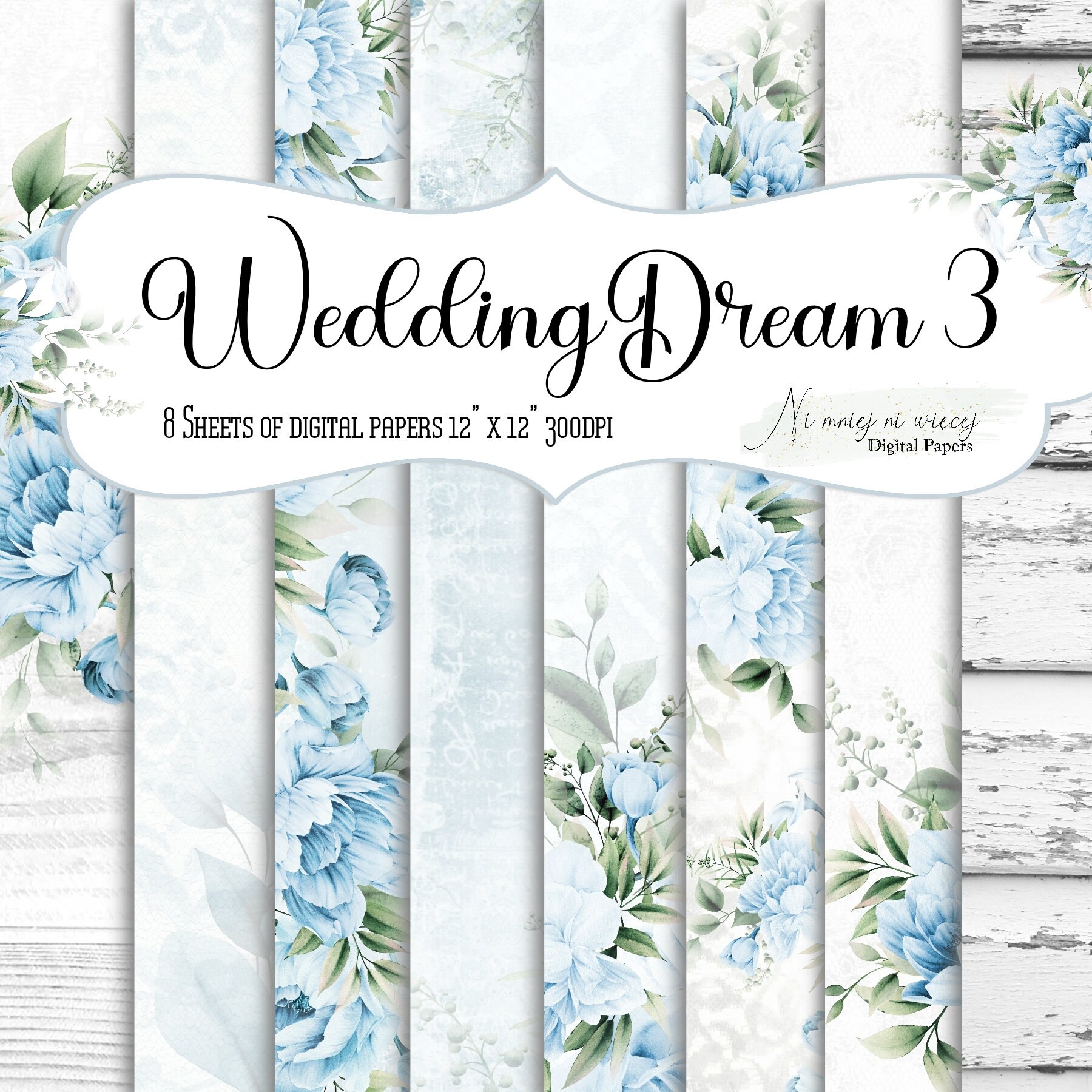 Wedding Dream 3 Collection, Printable Wedding Digital Papers, JPEG ...
