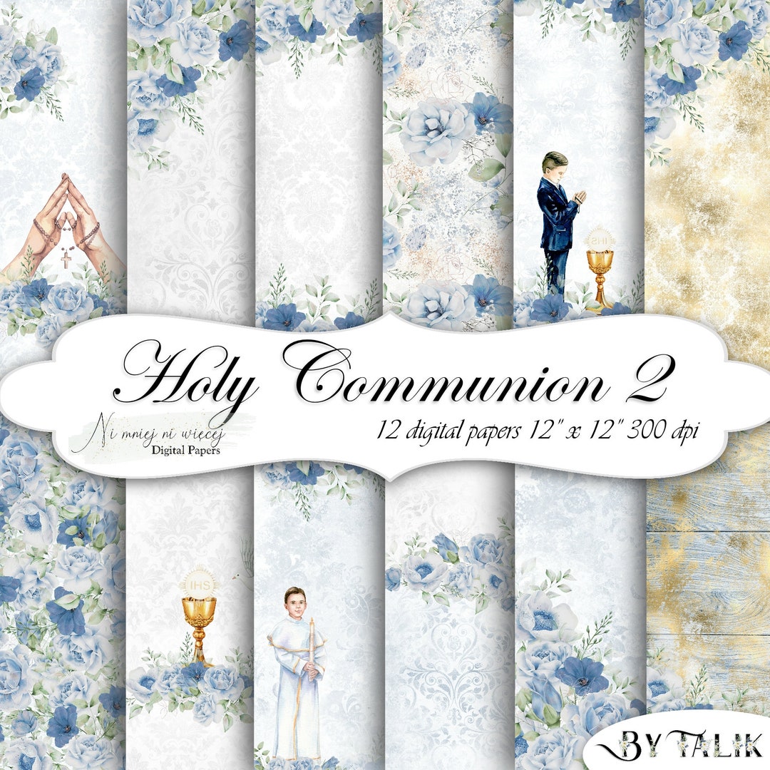 Holy Communion 2 Collection, Printable Digital Paper, Blue Scrapbooking ...