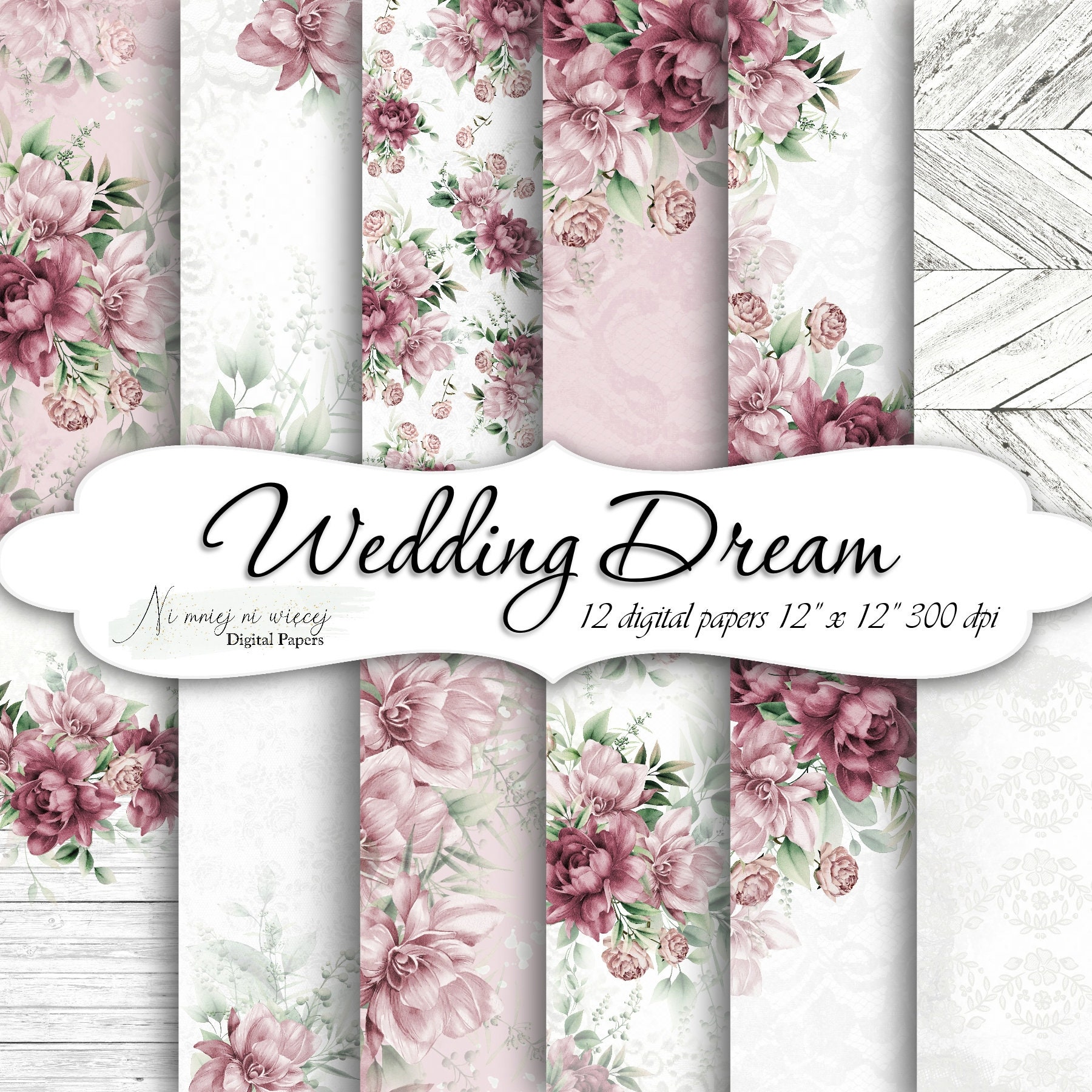 Wedding Dream Collection, Printable Wedding Digital Papers, JPEG Paper ...