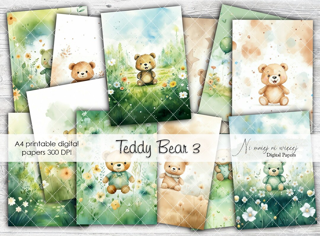 A4 Teddy Bear 2 Collection, Printable Digital Papers With Teddy Bears ...