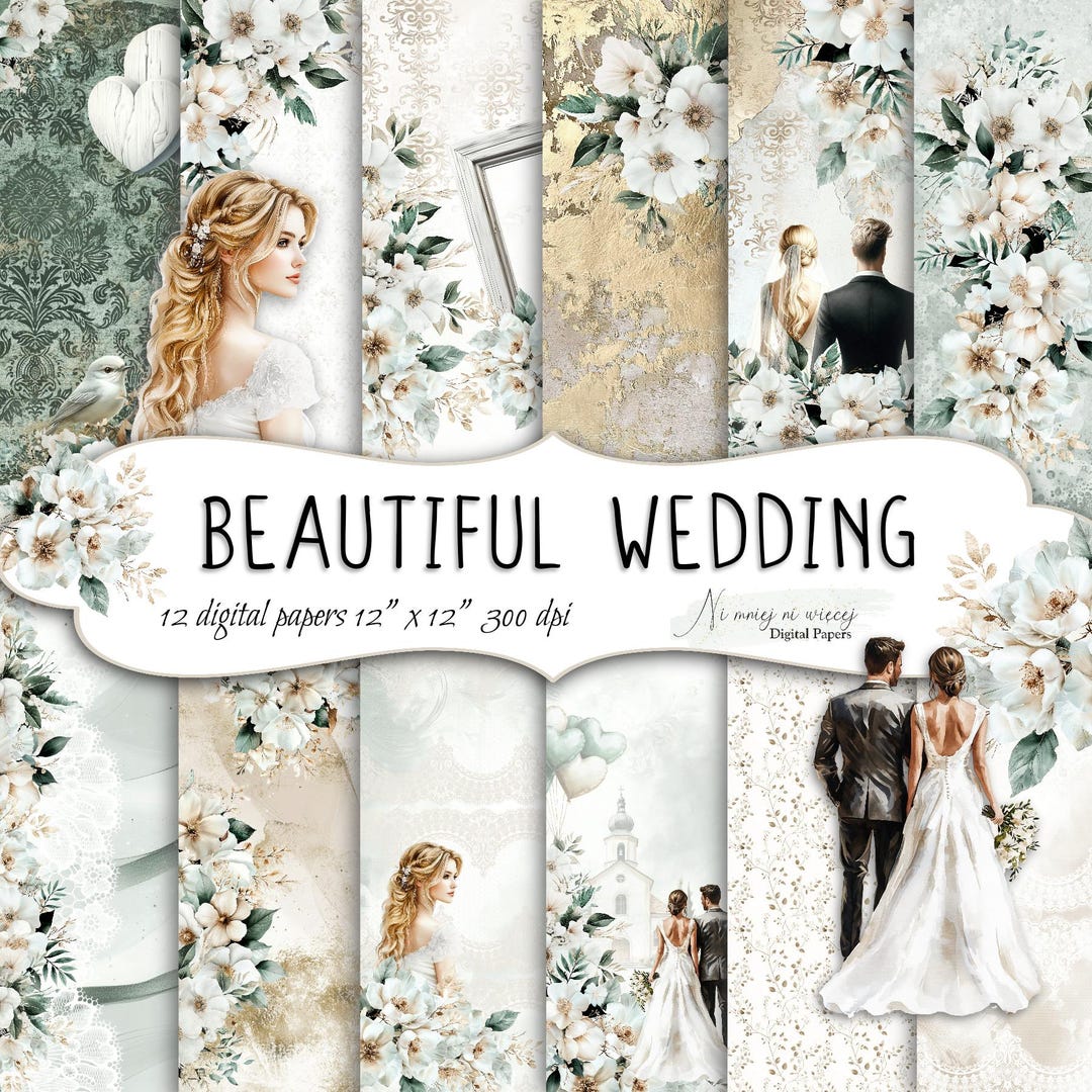 Beautiful Wedding Collection, Printable Wedding Digital Papers, JPEG ...